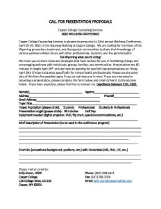 2022 CALL FOR PRESENTATION PROPOSALS – Casper College